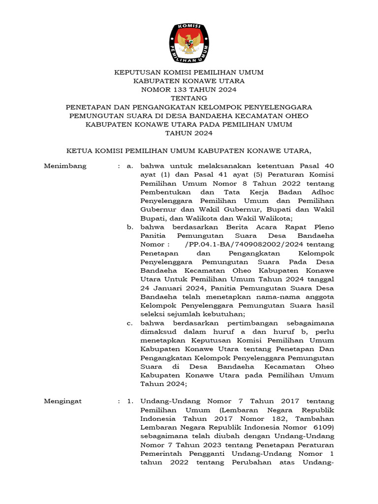 FORMAT KEPUTUSAN PENGANGKATAN KPPS V | PDF