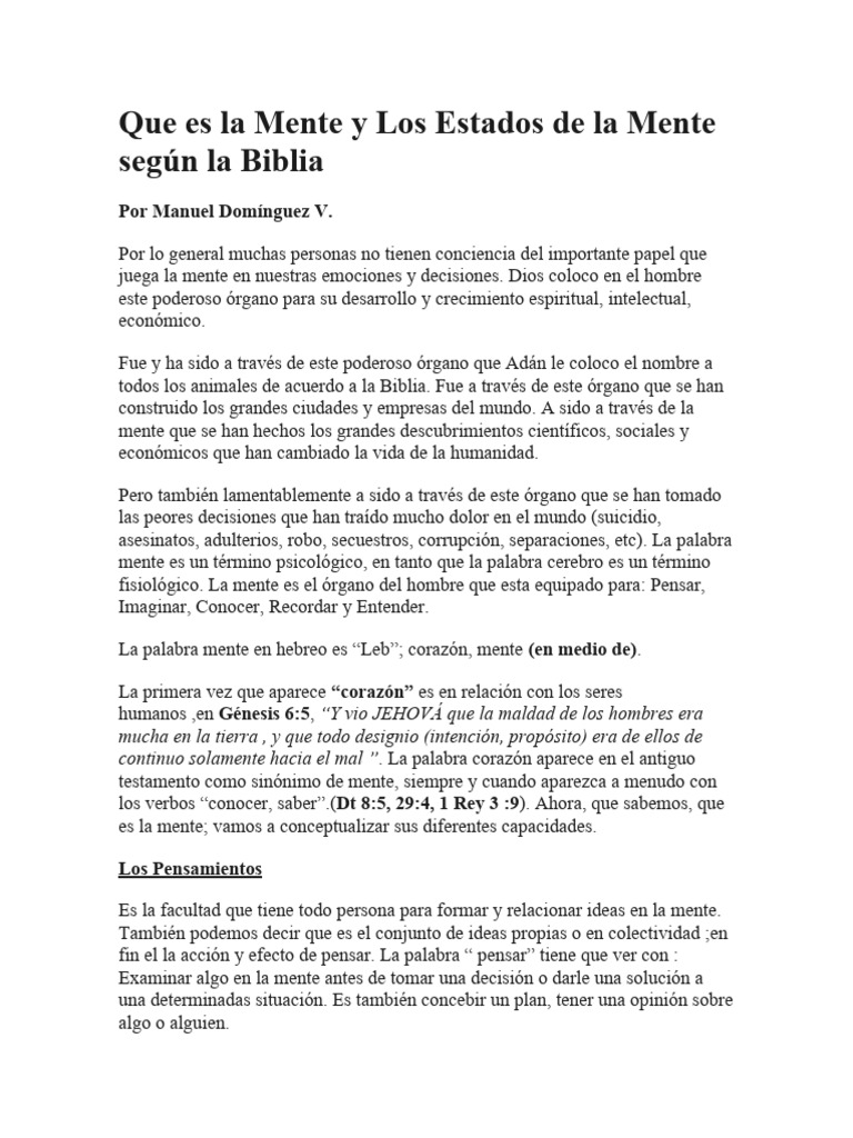 Que Es La Mente y Los Estados de La Mente Según La Biblia | PDF ...