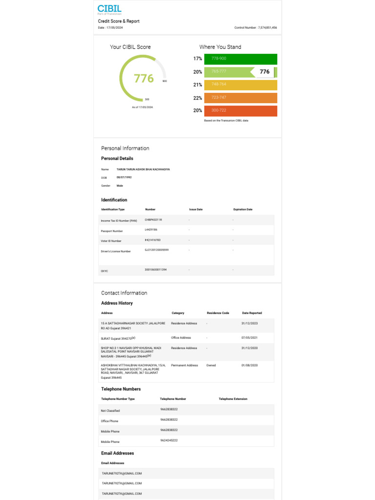 TARUN CIBIL Report | Download Free PDF | Finance & Money Management ...