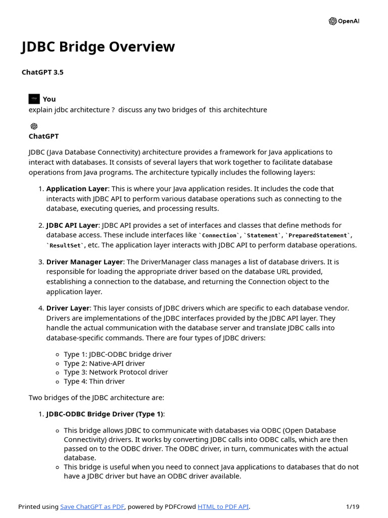 JDBC Architecture and Driver Overview | PDF | Computing | Software Engineering
