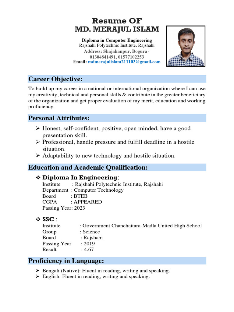 Resumi of Merajul Islam | PDF | Career & Growth