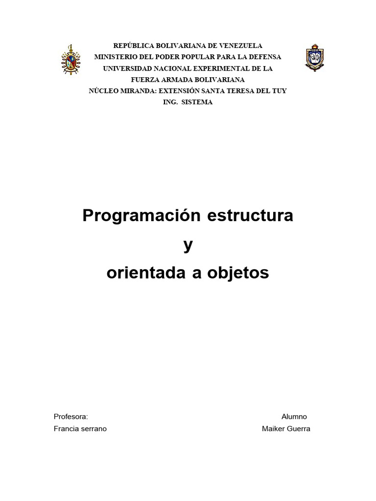 Programación: Estructurada vs. OO | PDF | Programación de computadoras | Programación orientada ...