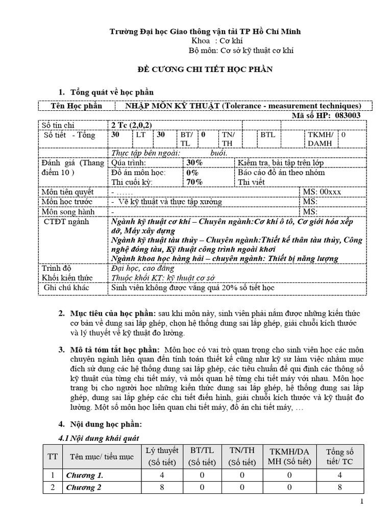 De Cuong Chi Tiet DS KTD - 083003-30 Tiet | PDF