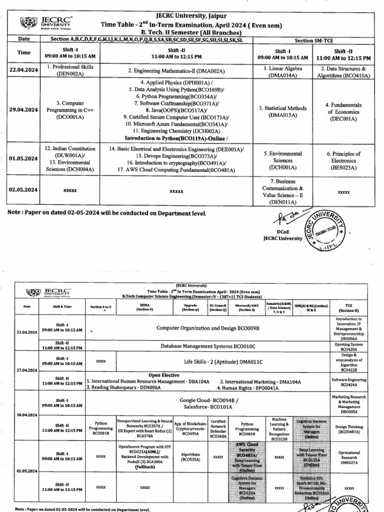 2nd in Term Exam Time Table April 2024-2 | PDF