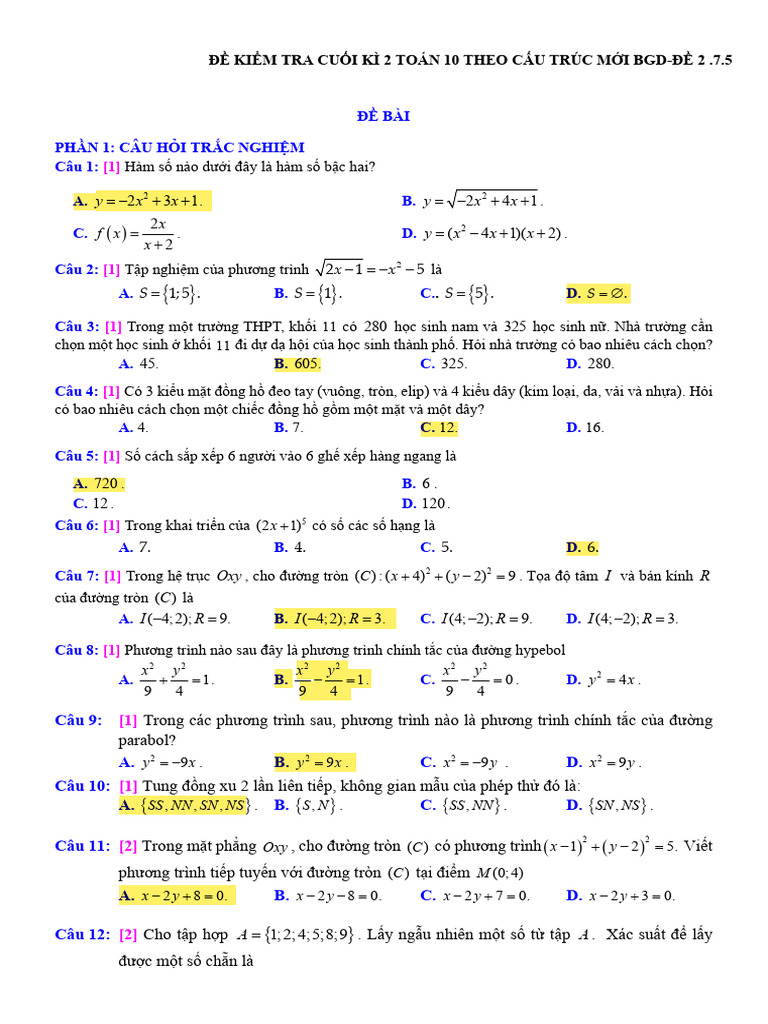 02 SÁNG TÁC ĐỀ CK2 TOÁN 10 KNTT.ĐỀ 7.5 | PDF