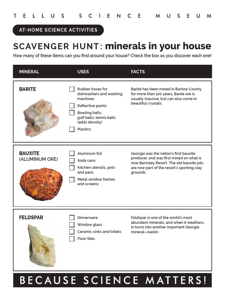Kids' Mineral Scavenger Hunt | PDF | Quartz | Materials