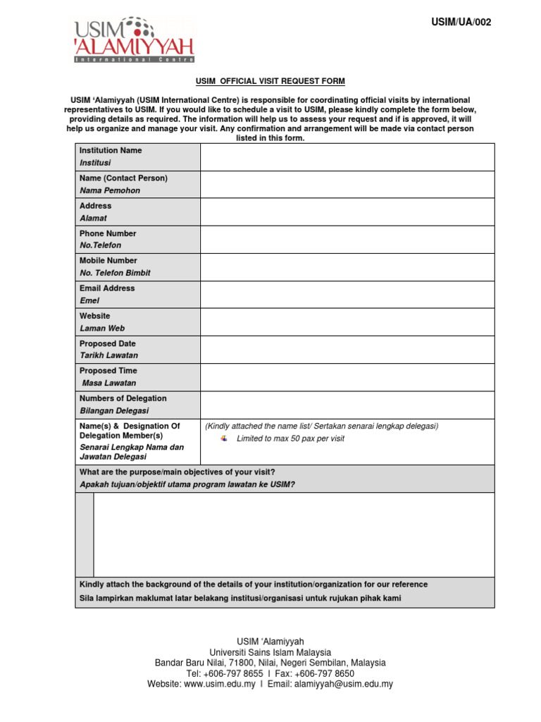 USIM-Official-Visit-Request-Form | Download Free PDF | Service Industries