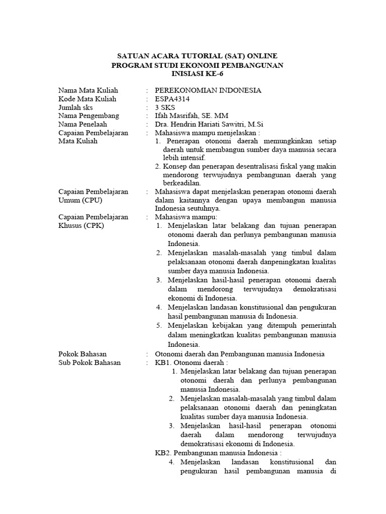SAT TUTON INISIASI 6. ESPA 4314.perekonomian Indonesia | PDF SAT TUTON INISIASI 6. ESPA 4314.perekonomian Indonesia | PDF