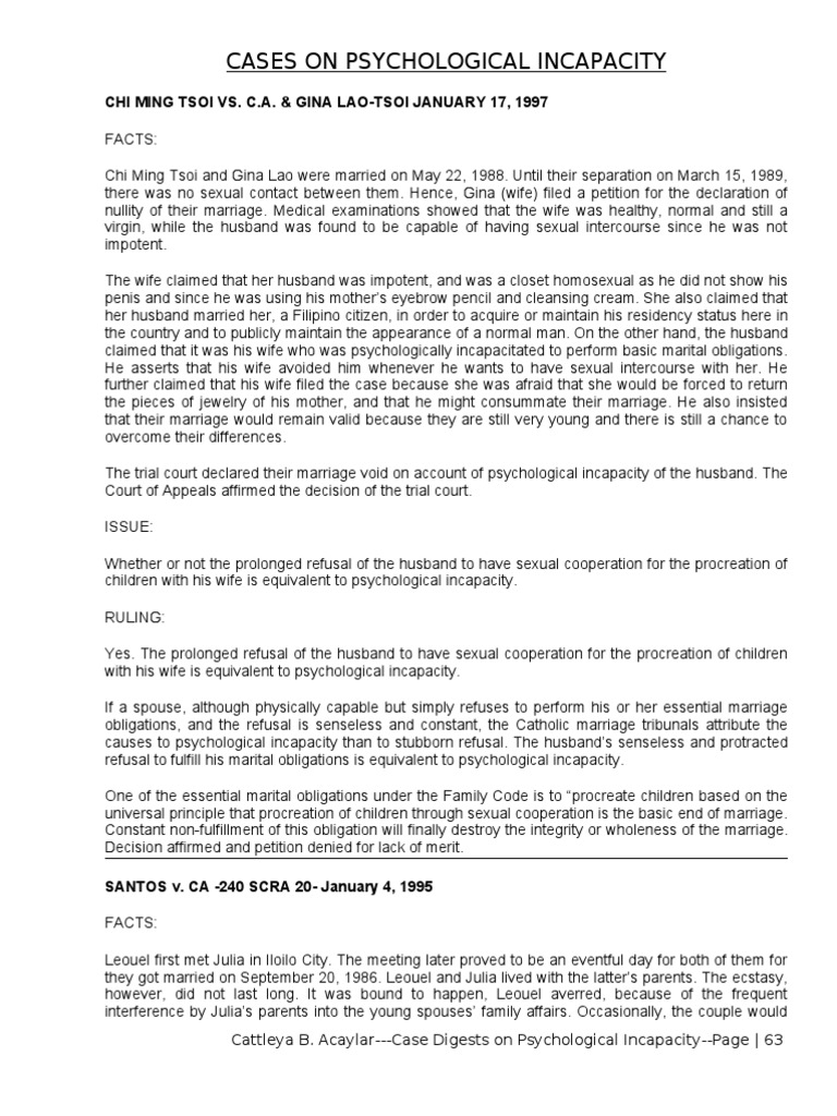 PFR Cases On Psychological Incapacity | PDF | Marriage | Annulment