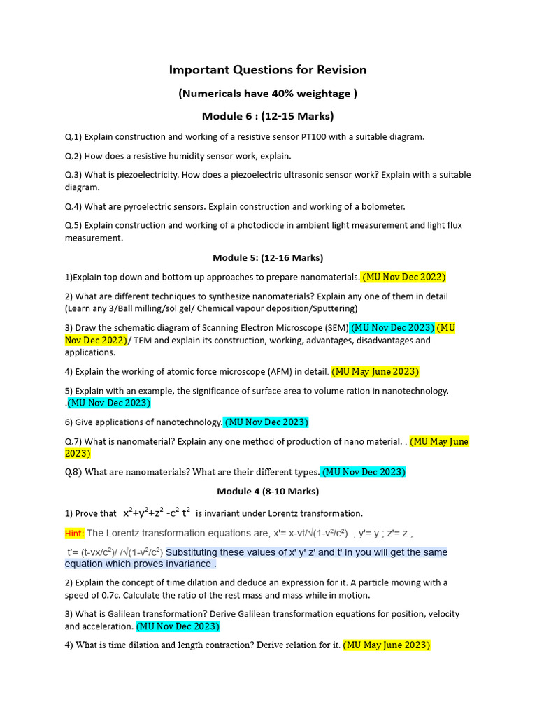 EP-II - Important Questions For Revision | PDF | Angular Resolution | Diffraction