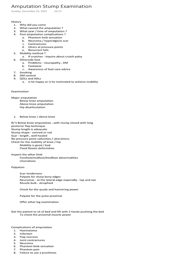 Amputation Stump Examination | PDF | Science & Mathematics
