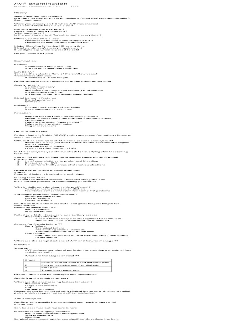 AVF Examination | Download Free PDF | Pulse | Vein