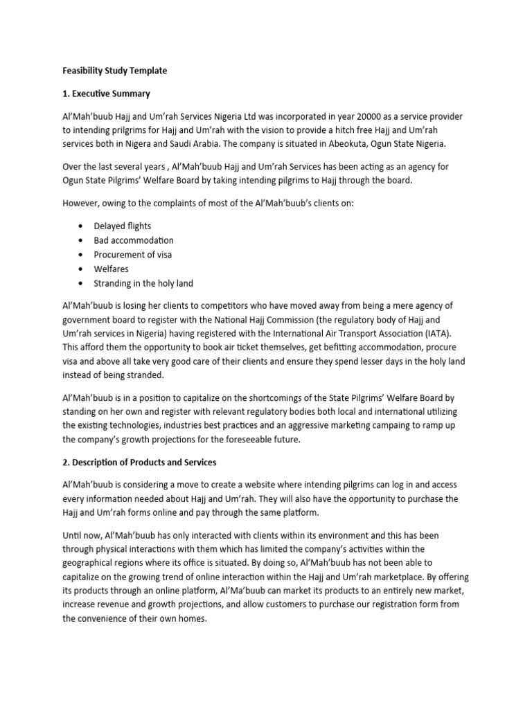 Feasibility Study Template | PDF | Hajj | Marketing