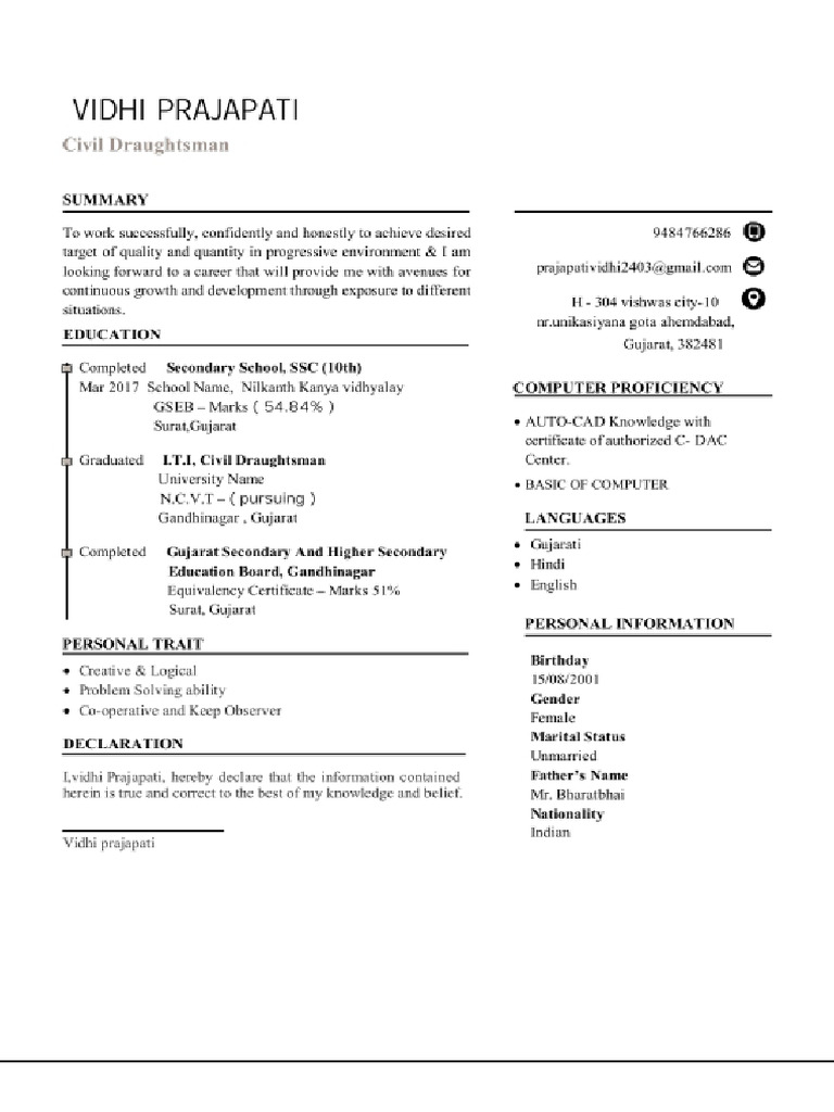Resume Vidhi Prajapati | PDF