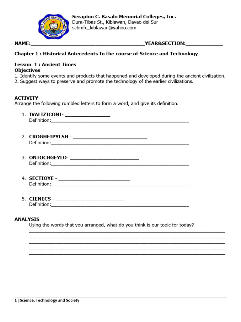 Ge 106 Science Technology and Society Worksheet #1 | PDF | Mesopotamia | Sumer