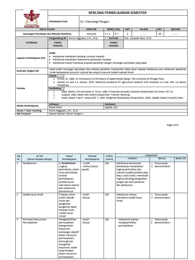 RPS Rancangan Percobaan Dan Metode Penelitian | PDF