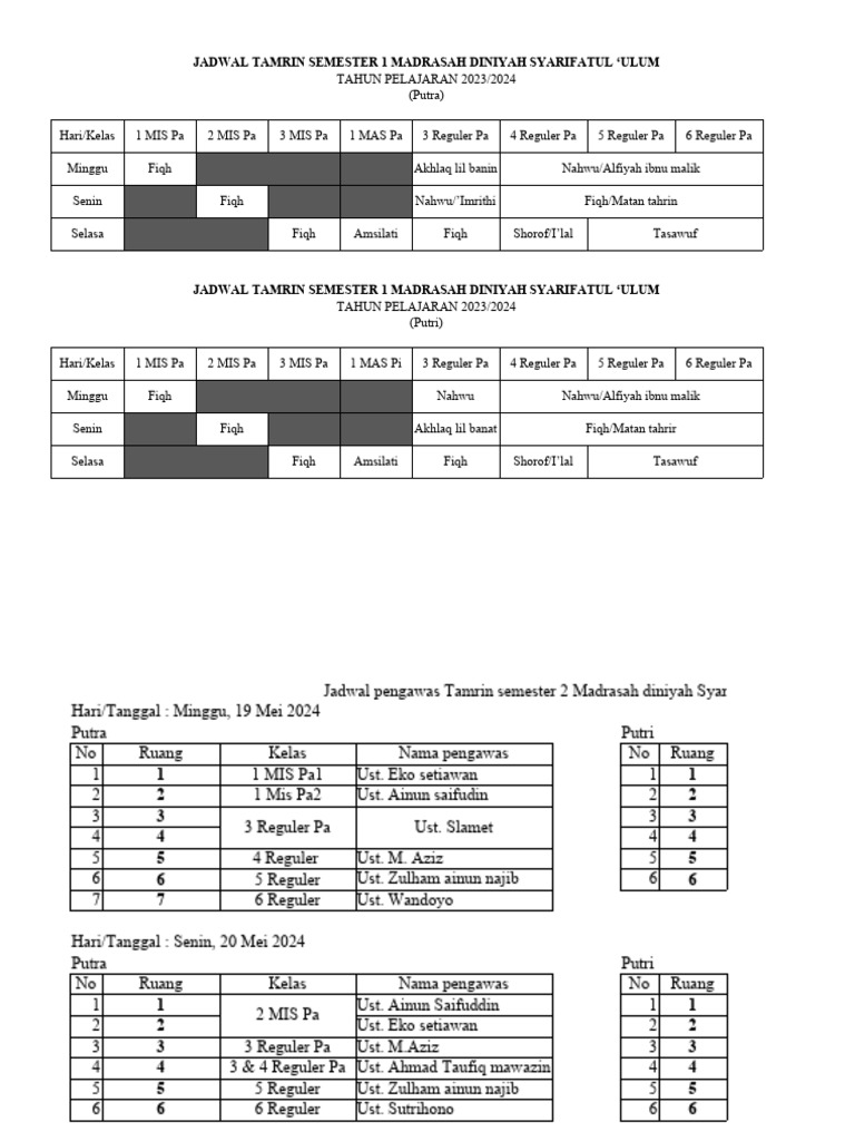 Jadwal Tamrin | PDF