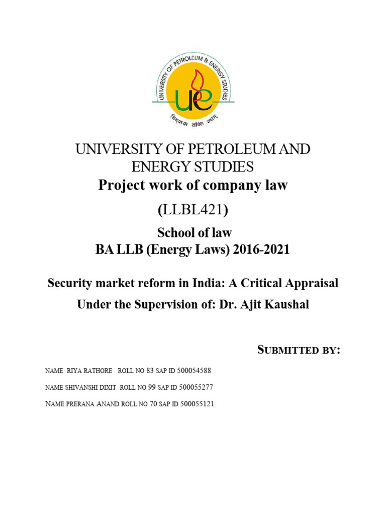 Project Work of Company Law | PDF | Securities (Finance) | Reserve Bank ...