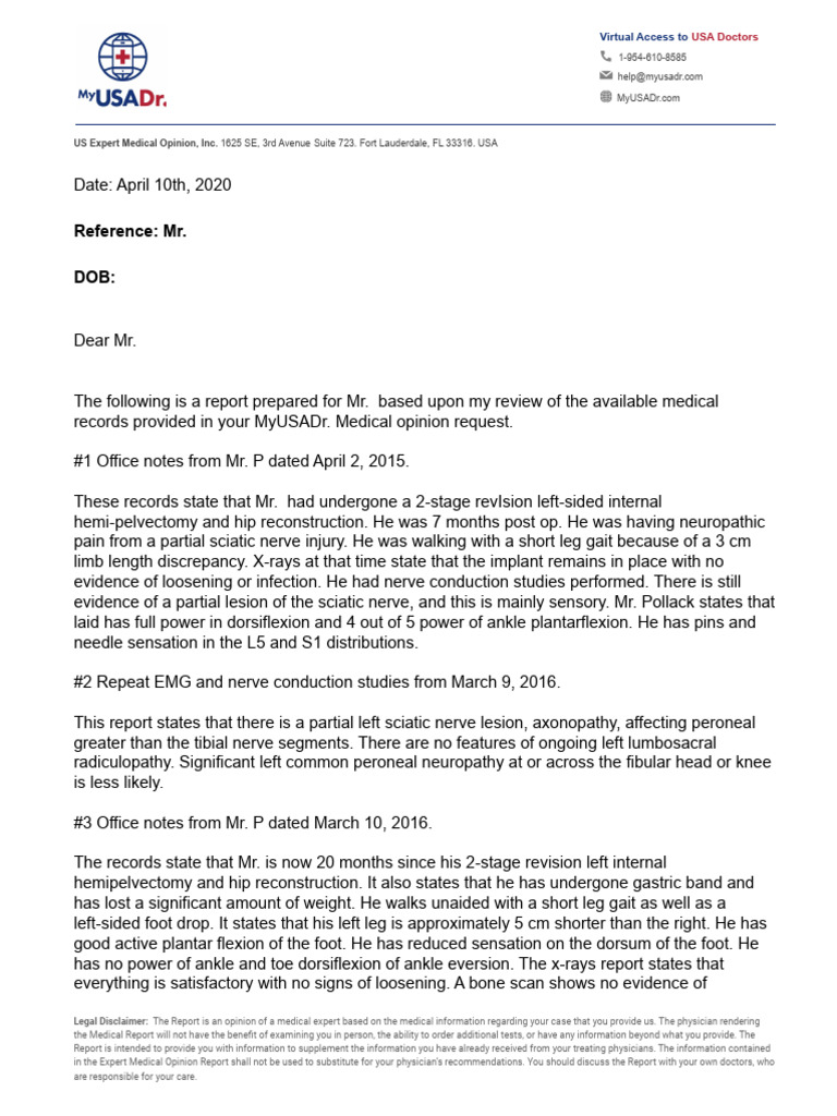 Myusadr Orthopedic Sample Report | Download Free PDF | Lower Limb ...