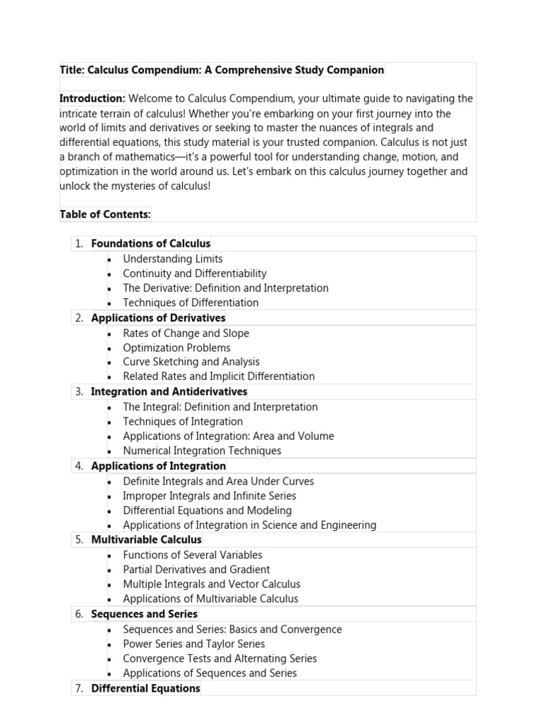 Title: Calculus Compendium: A Comprehensive Study Companion ...