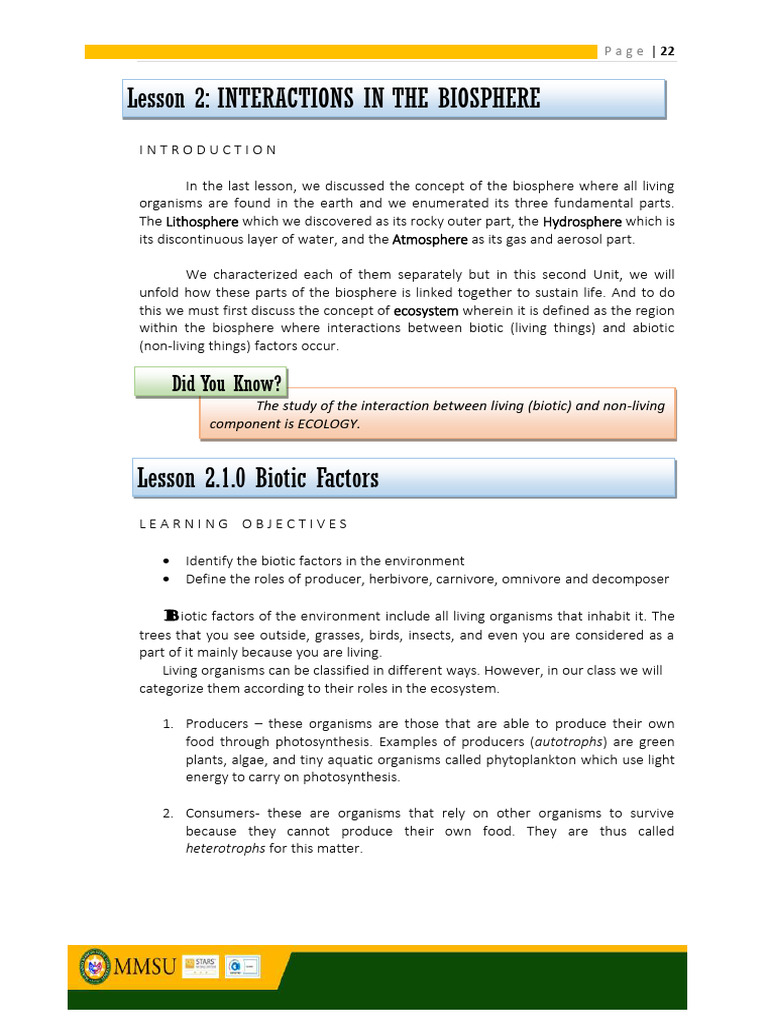 Interactions in the Biosphere | PDF | Food Web | Ecosystem