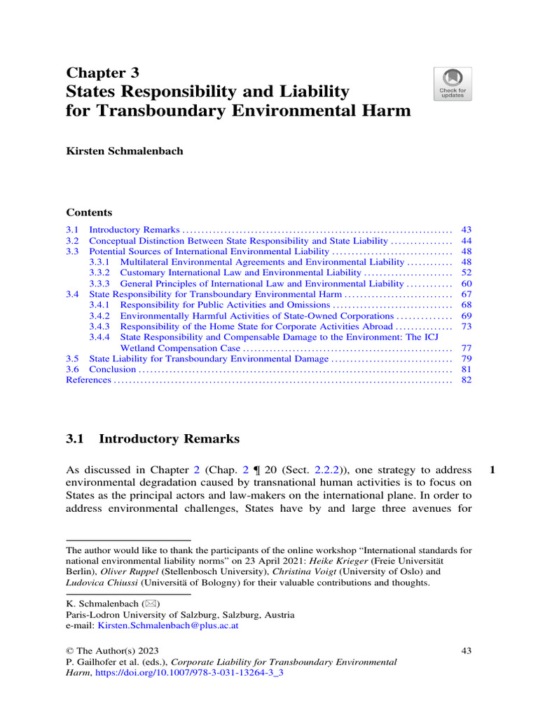 States Responsibility and Liability For Transboundary Environmental ...