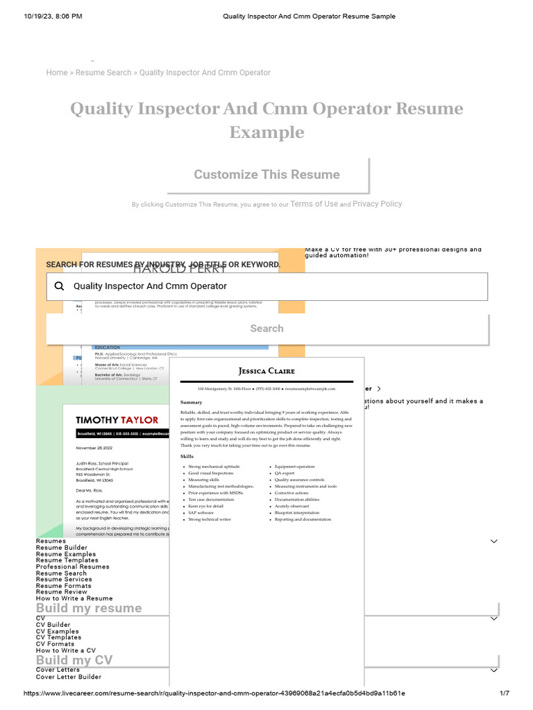 Quality Inspector and CMM Operator Resume Sample | PDF | Résumé ...