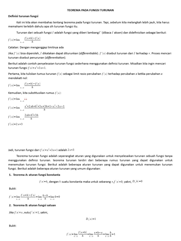 Teorema Pada Fungsi Turunan | PDF