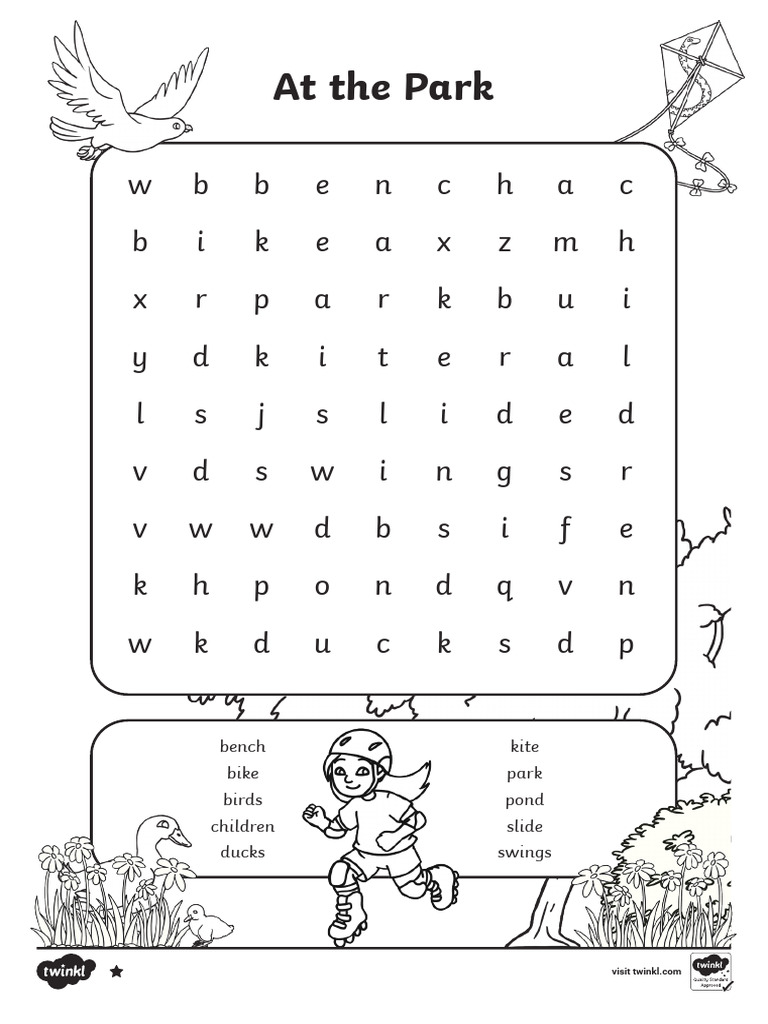 At The Park Word Search LA B&W | PDF