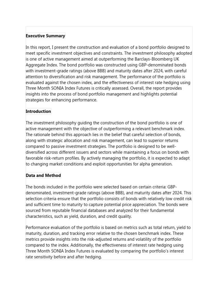 Executive Summary | PDF | Bonds (Finance) | Bond Duration