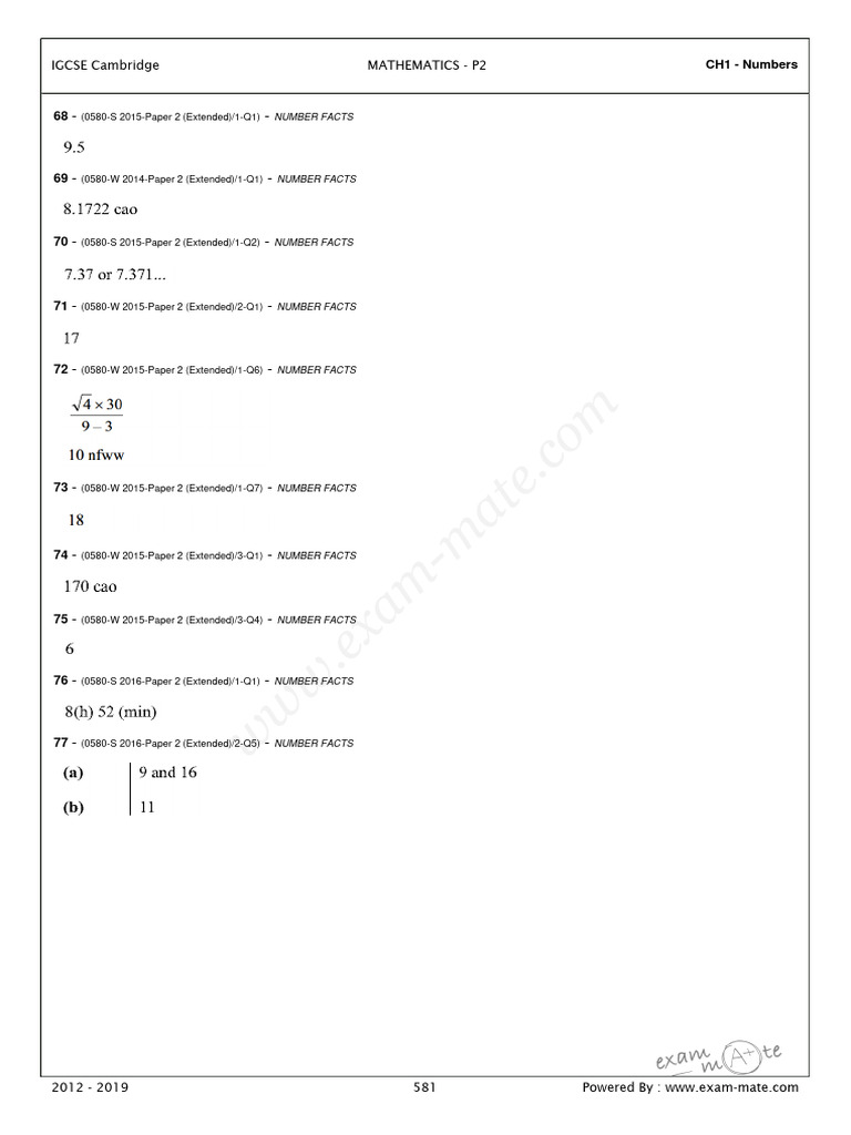 IGCSE Math Paper 2 Number Facts | PDF | Mathematics | Real Analysis
