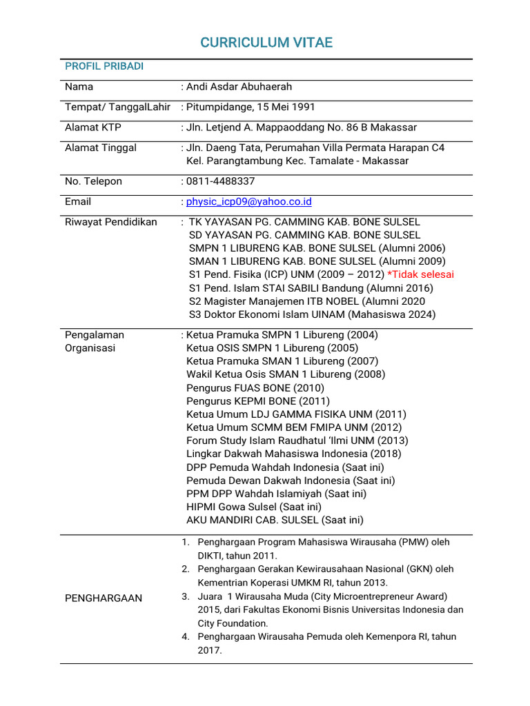 CV Andi Asdar Abuhaerah | PDF