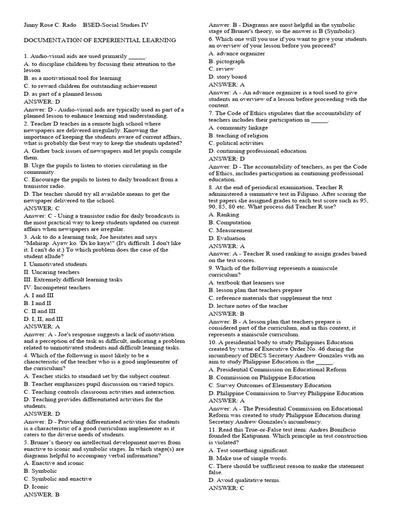 Documentation Of Experiential Learning Pdf Learning Teachers