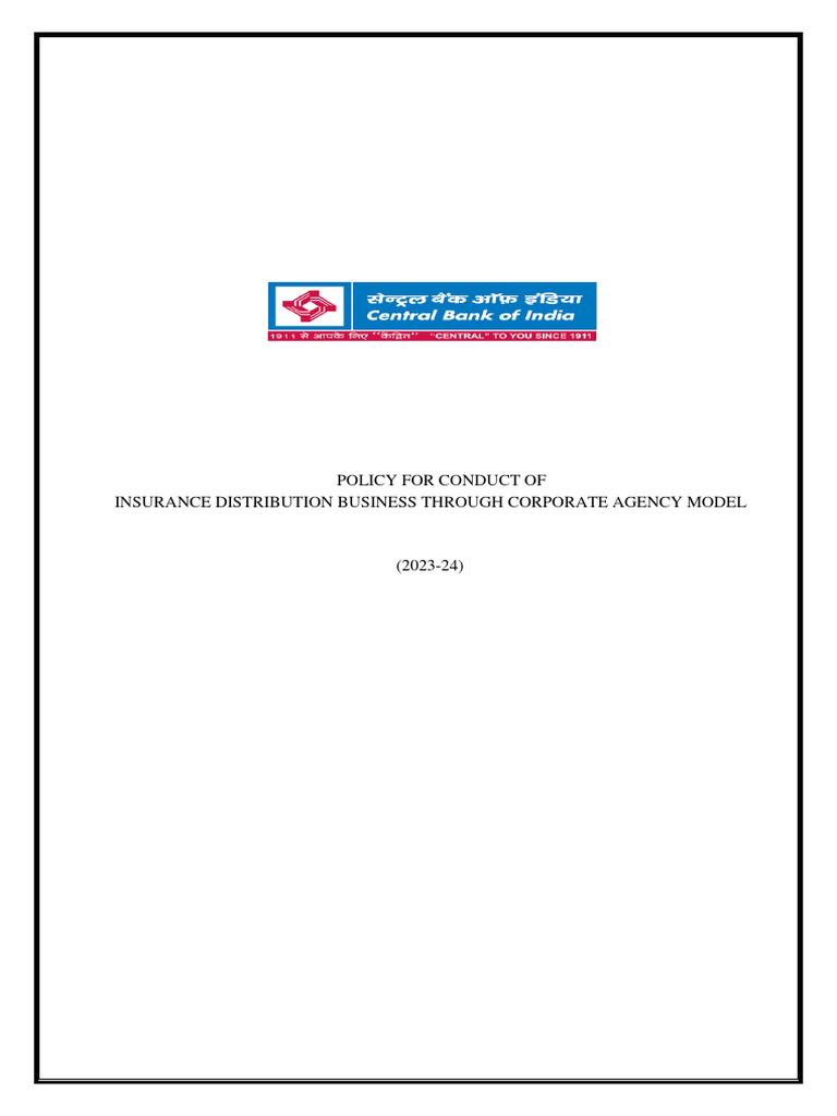 Bancassurance Policy 2023-24 | PDF | Insurance | Banks