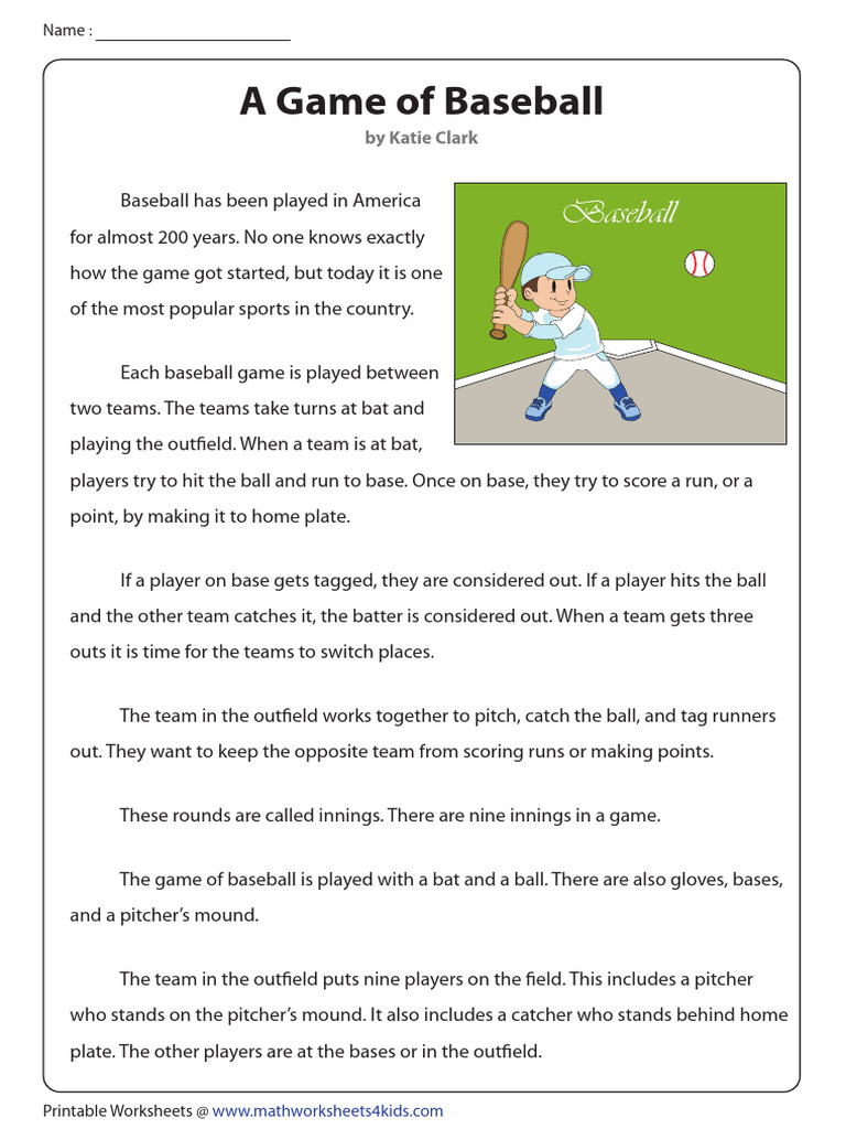 comprehension_game-of-baseball | PDF | Baseball Field | Batting (Baseball)