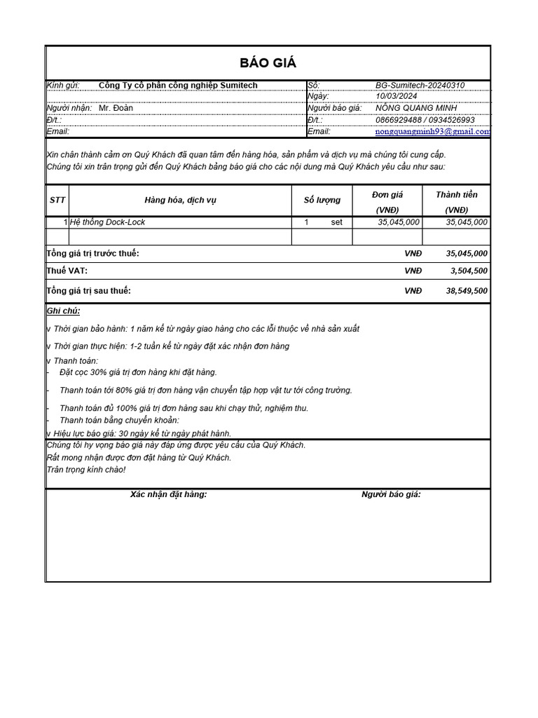 Báo Giá Sumitech-Dock Lock-20240310 | PDF