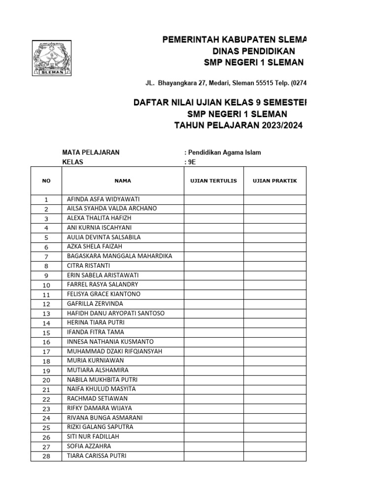Daftar Nilai Kelas 9g Ips | PDF