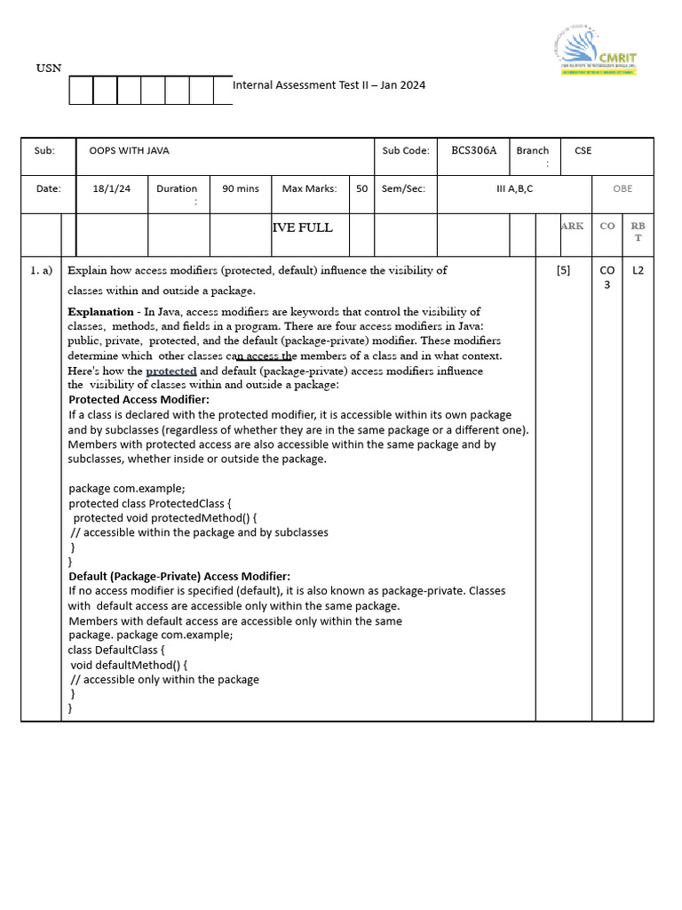 IAT 2 OOPS Solution | Download Free PDF | Method (Computer Programming ...