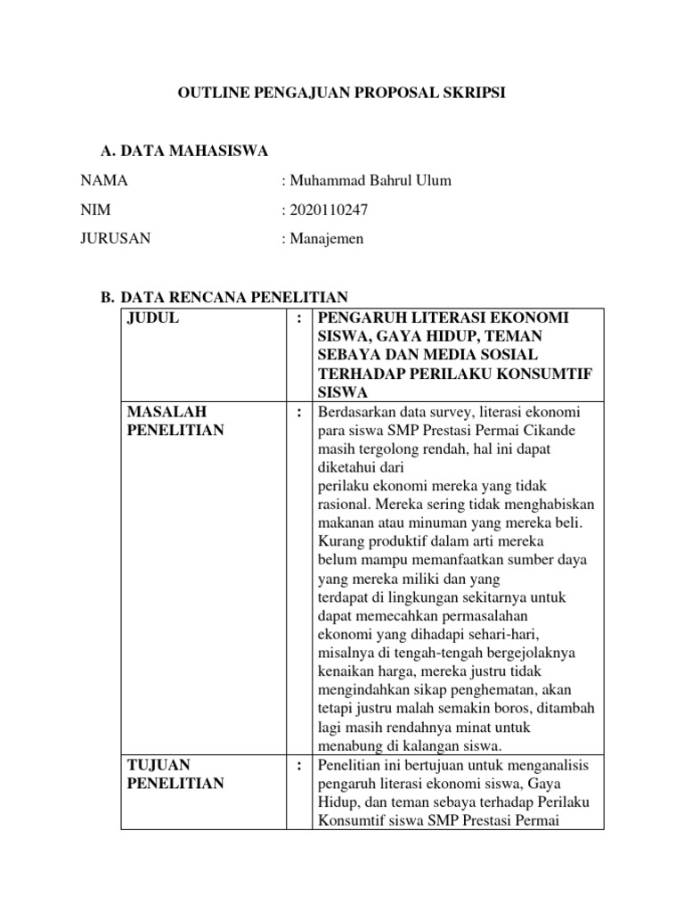 Outline Pengajuan Proposal Skripsi Bahrul | PDF