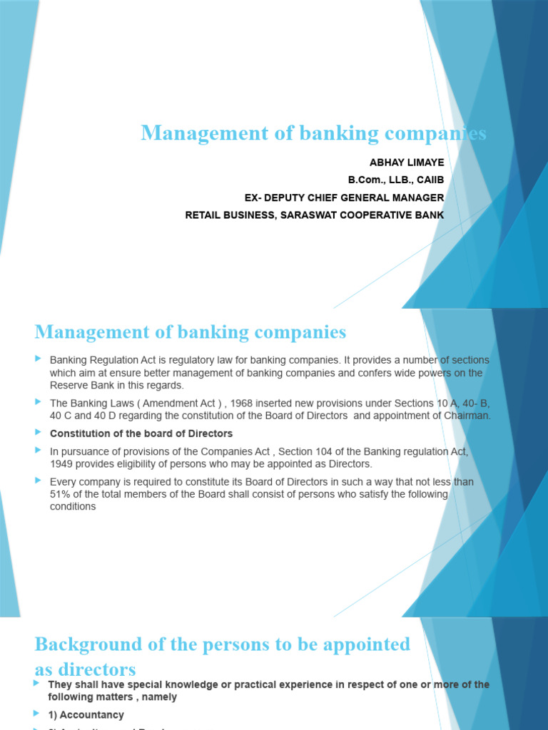 Management of Banking Companies in India | PDF | Reserve Bank Of India ...