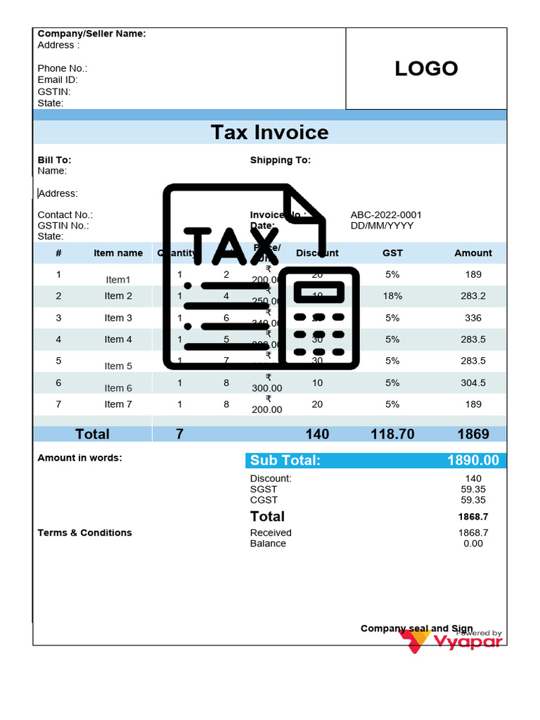 GST Invoice Format 02 | Download Free PDF | Invoice | Taxes