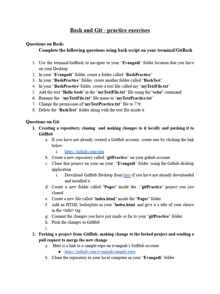 Bash and Git Exercise | PDF | Computer File | Utility Software