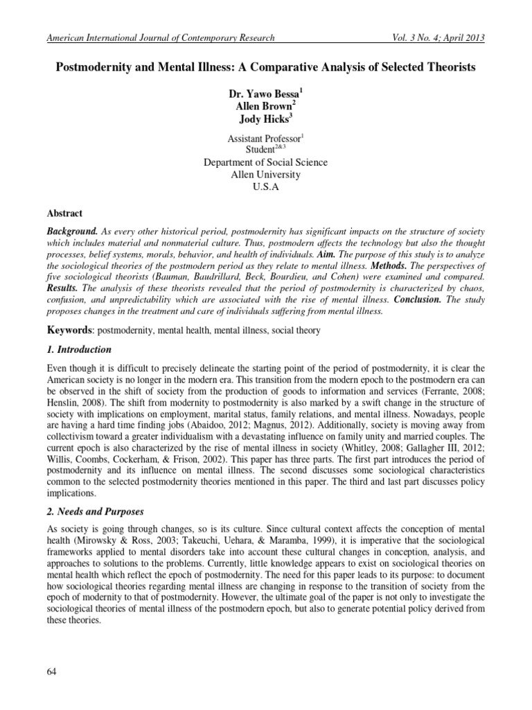 Postmodern Theory | PDF | Mental Disorder | Sociology