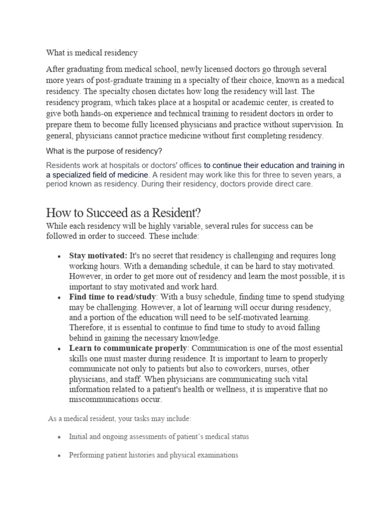 What is medical residency | PDF | Residency (Medicine) | Physician