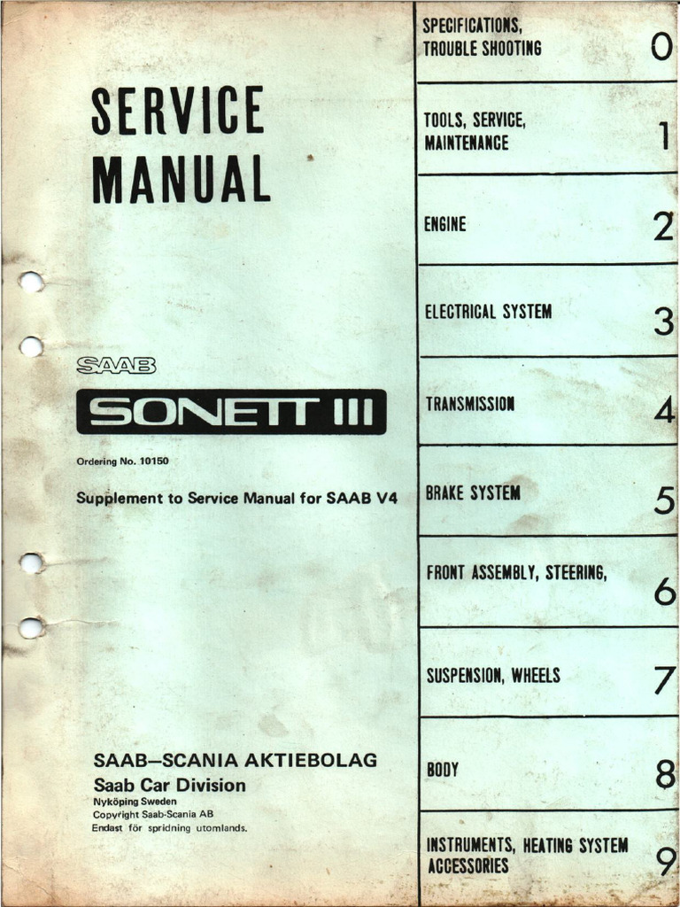 Saab - V4 Sonette 3 - Workshop Manua | PDF