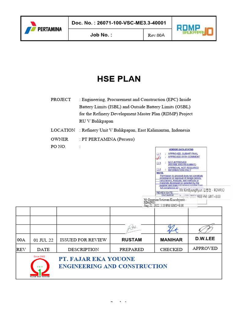 26071-100-VSC-ME3.3-40001-REV.00A - HSE PLAN (1) (Recovered) | PDF | Occupational Safety And ...