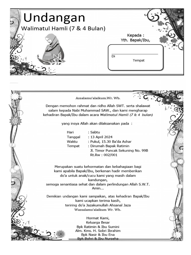 Undangan Walimatul Hamli 4 Bulan Eka Puji Lestari | PDF