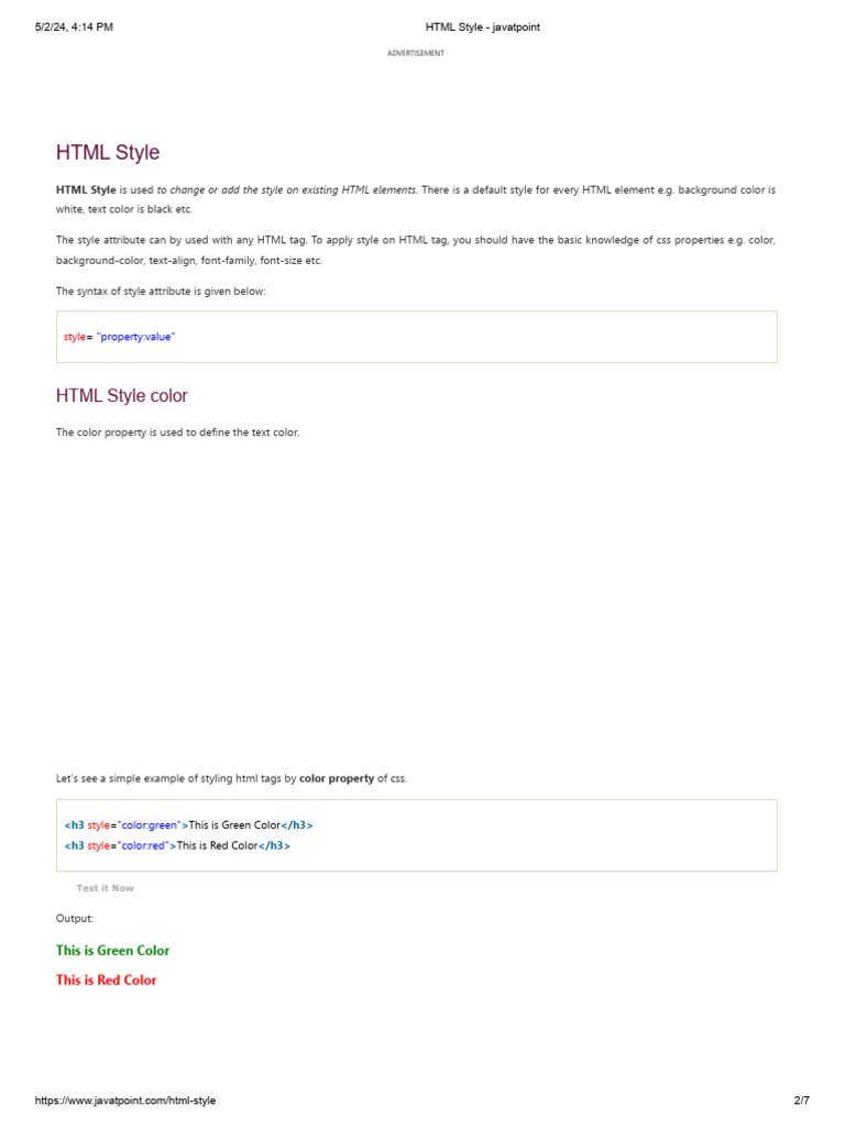 HTML Style - Javatpoint | PDF | Html Element | Html
