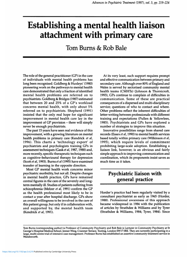 Establishing A Mental Health Liaison Attachment With Primary Care | PDF ...