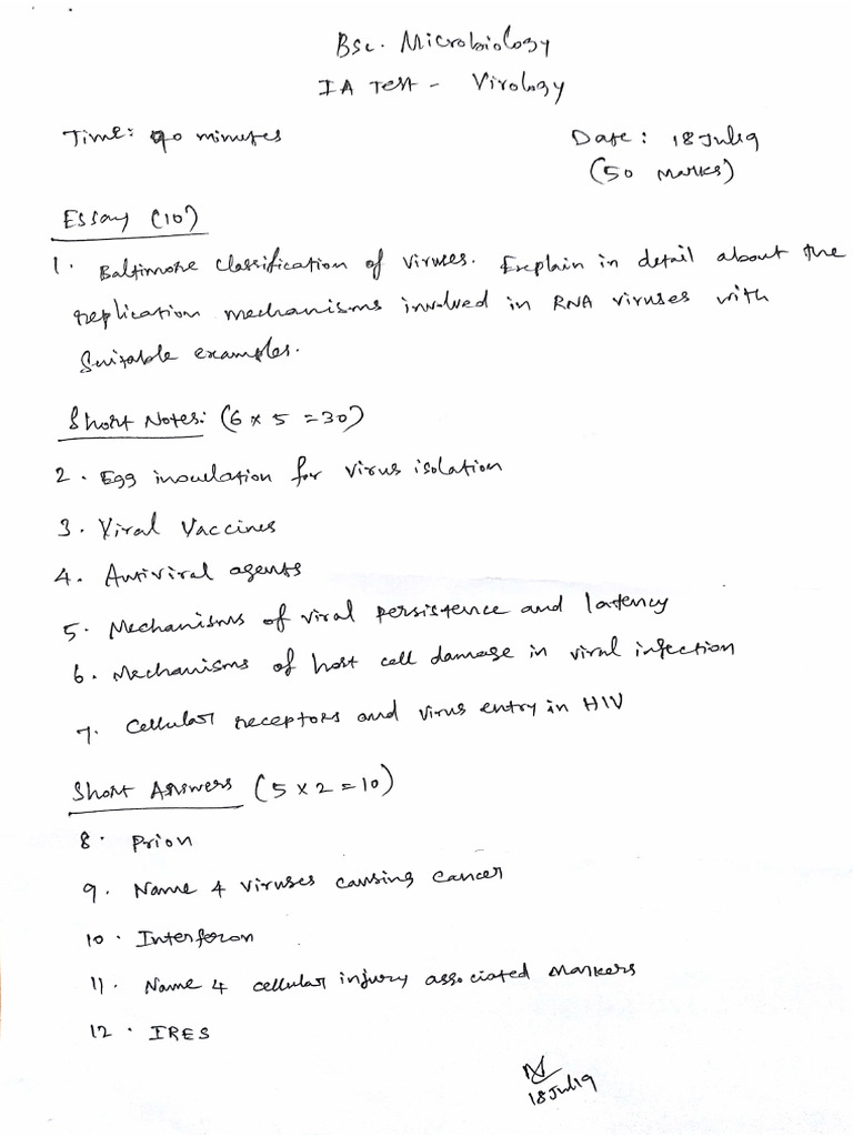 BSc Micro Virology IA QP | PDF